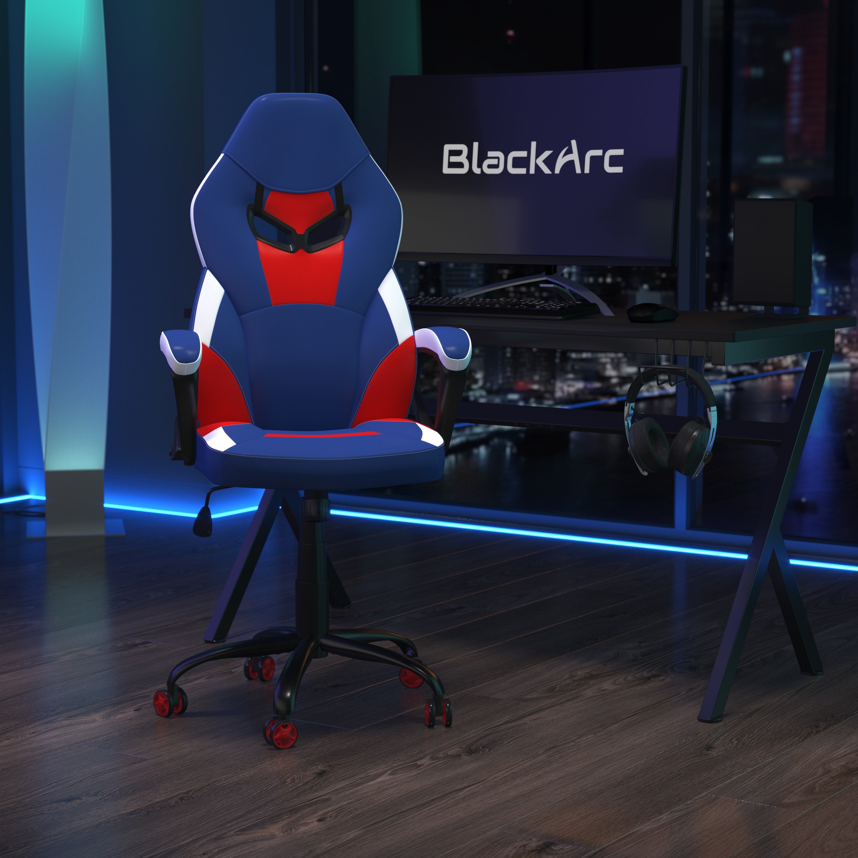 Vindicator High Back Gaming Chair with Faux Leather Upholstery, Adjust ...